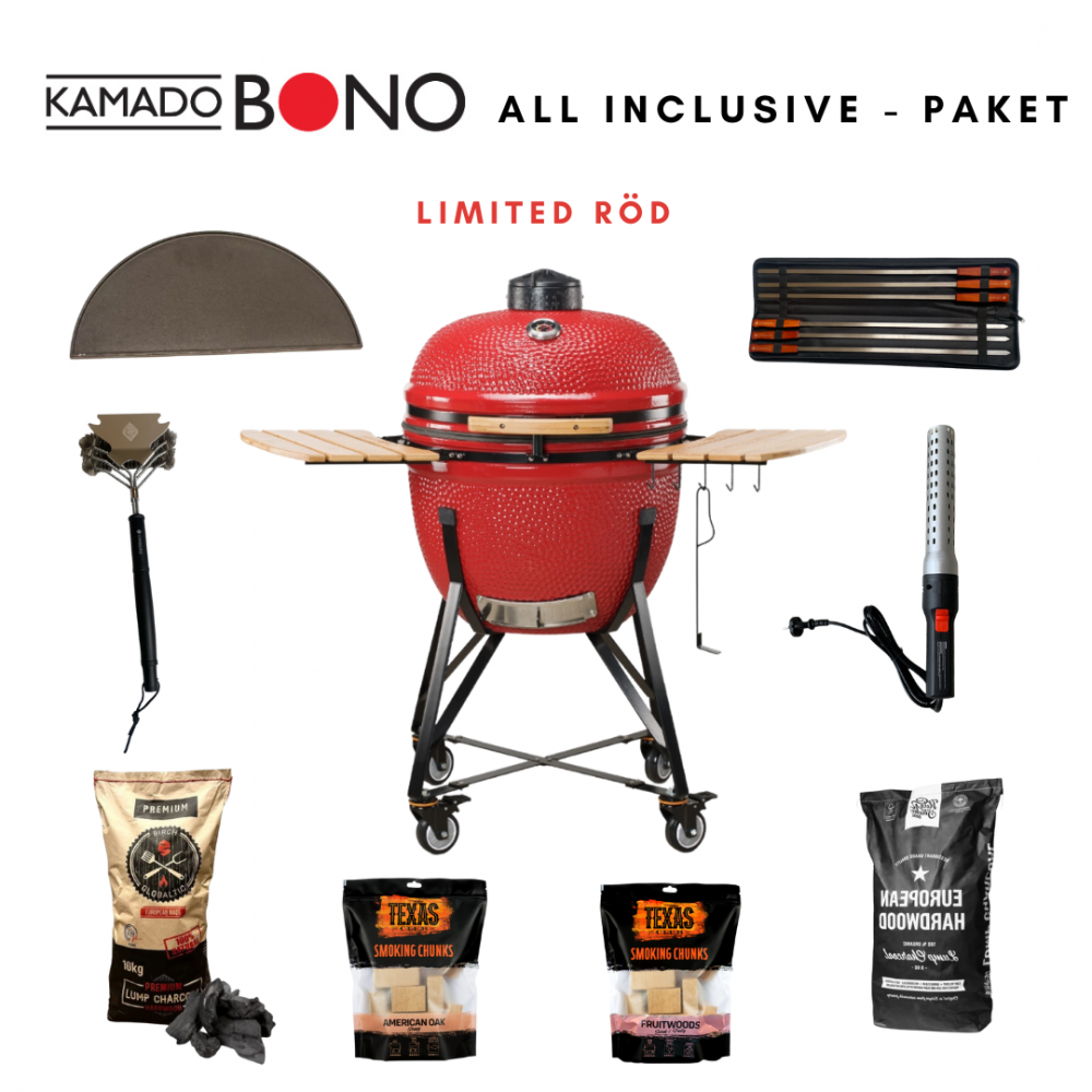 Grymt paketdeal med Kamado Bono Limited röd l Fraktfritt